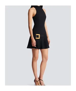 Balmain High Neck Flared Dress With Anthem Belt