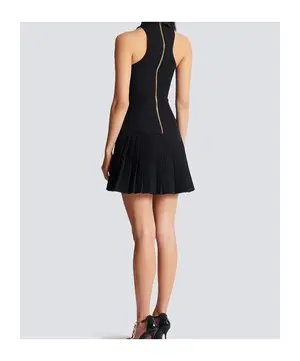 Balmain High Neck Flared Dress With Anthem Belt
