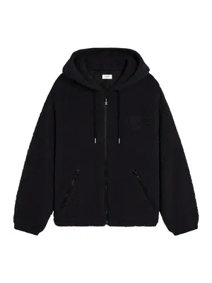 Celine Hooded Jacket In Wool And Cotton Fleece - Black