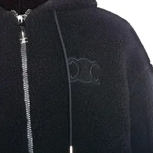 Celine Hooded Jacket In Wool And Cotton Fleece - Black