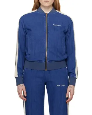 Palm Angels Logo Embroidered Denim Bomber Jacket