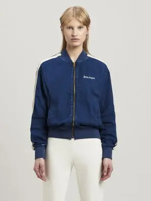 Palm Angels Logo Embroidered Denim Bomber Jacket