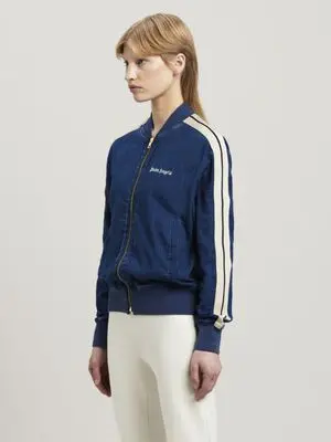 Palm Angels Logo Embroidered Denim Bomber Jacket