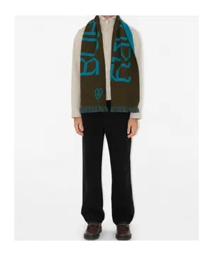 Burberry Logo Jacquard Fringed Scarf - Black