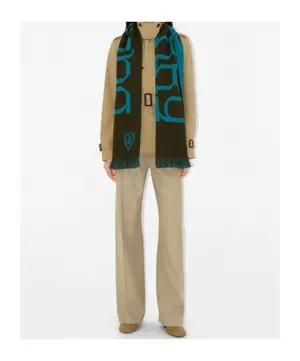 Burberry Logo Jacquard Fringed Scarf - Black