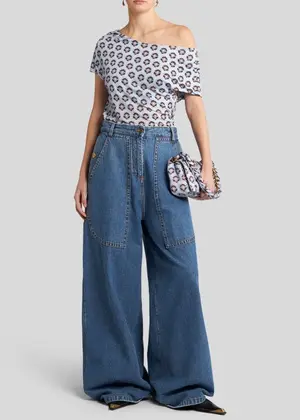 Etro Asymmetrical Printed Off-shoulder Top