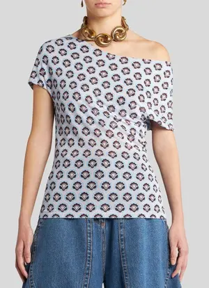 Etro Asymmetrical Printed Off-shoulder Top