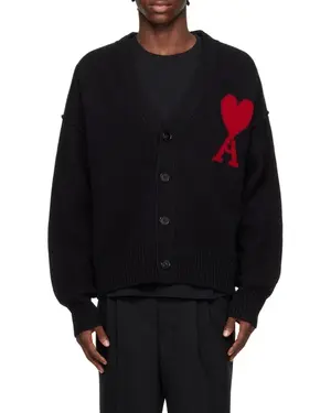 Ami De Coeur Intarsia Knit Buttoned Cardigan - Black