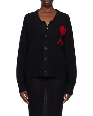 Ami De Coeur Intarsia Knit Buttoned Cardigan - Black
