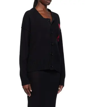 Ami De Coeur Intarsia Knit Buttoned Cardigan - Black