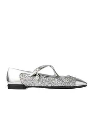 JIMMY CHOO Eleri Glitter-leather Ballet Flats