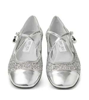 JIMMY CHOO Eleri Glitter-leather Ballet Flats