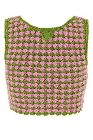 Prada Two-toned Crochet Cropped Vest - Green