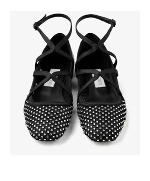 JIMMY CHOO Astoria Flat Embellished Ballerina Shoes - Black