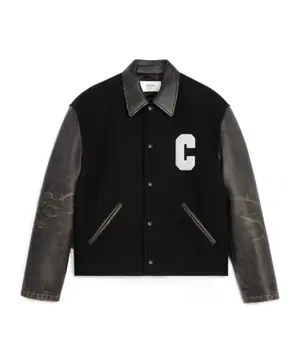 Celine Wool Felt Teddy Jacket With Leather Sleeves - Black