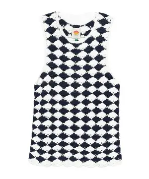 Farm Rio Sleeveless Crocheted Dress With Round Neck