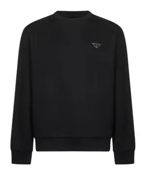 Prada Logo Plaque Crewneck Sweatshirt - Black