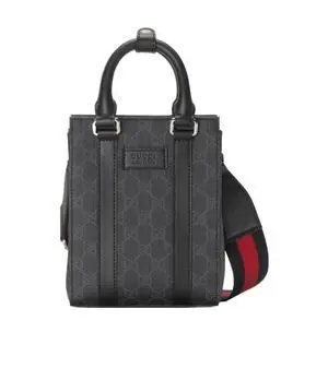 Gucci Gg Supreme Tote Bag With Webbing Detail - Black