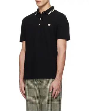 Valentino Garavani Logo Embroidered Straight Hem Polo Shirt - Black