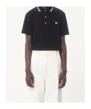 Valentino Garavani Logo Embroidered Straight Hem Polo Shirt - Black