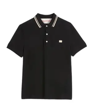 Valentino Garavani Logo Embroidered Straight Hem Polo Shirt - Black