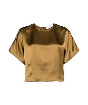 YVES SALOMON Cropped Satin T-shirt