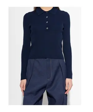 Michael Kors Long Sleeves Ribbed Polo Top