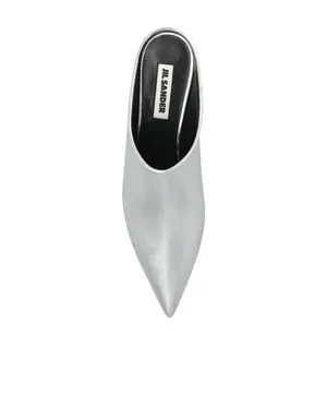 JIL SANDER Pointed Toe Slip-on Kitten Heel Sandals - Silver