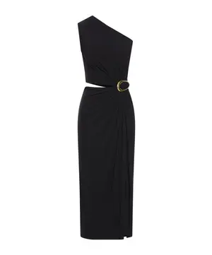 Bottega Veneta One Shoulder Midi Dress With Buckle Detail - Black
