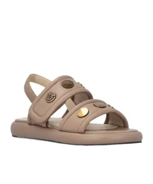 Pinko Studded Logo Detail Sandals - Brown