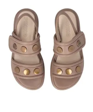 Pinko Studded Logo Detail Sandals - Brown