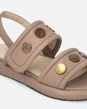 Pinko Studded Logo Detail Sandals - Brown