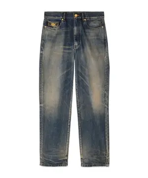 Versace Logo Plaque Cotton Jeans