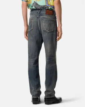 Versace Logo Plaque Cotton Jeans