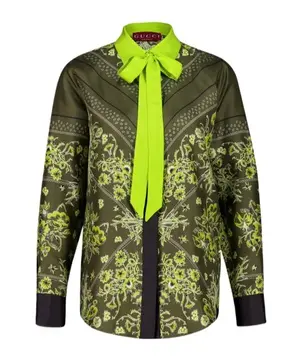 Gucci Printed Silk Twill Shirt With Pussy Bow