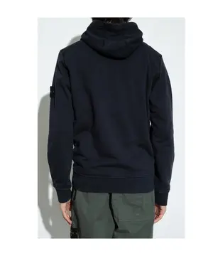 Stone Island Logo Patch Drawstring Hoodie - Blue