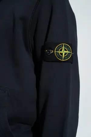 Stone Island Logo Patch Drawstring Hoodie - Blue