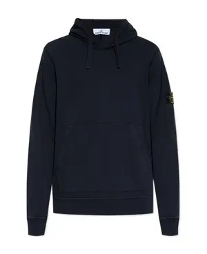 Stone Island Logo Patch Drawstring Hoodie - Blue