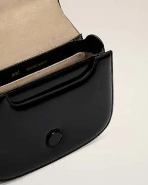 AMI Paris Logo Plaque Foldover Top Shoulder Bag - Black