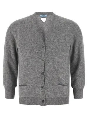 Prada Cashmere V-neck Cardigan - Grey