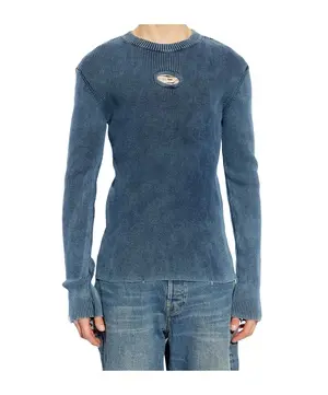 DIESEL® K-daryn-a Ribbed Sweater With Oval Cutout And Metal Logo Detail - Blue
