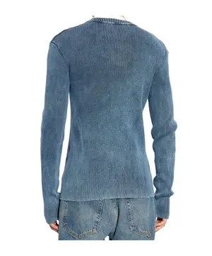 DIESEL® K-daryn-a Ribbed Sweater With Oval Cutout And Metal Logo Detail - Blue