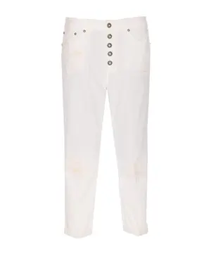 DONDUP Buttoned Straight Leg Trousers - White