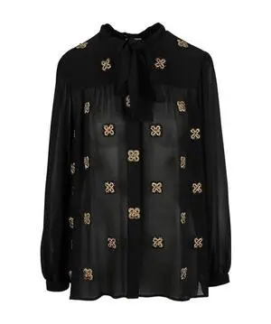 Saint Laurent Logo Embroidered Silk Blouse