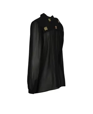 Saint Laurent Logo Embroidered Silk Blouse