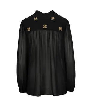 Saint Laurent Logo Embroidered Silk Blouse