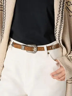 GOLDEN GOOSE Thin Lace Belt - Hazelnut Color