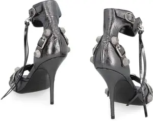 Balenciaga Cagole Metallic Heeled Sandals - Silver