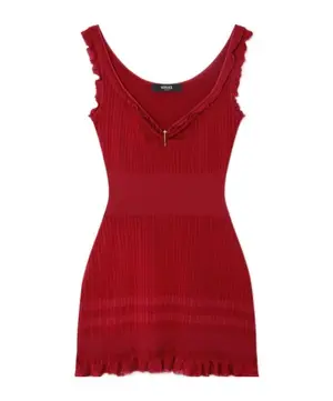 Versace Sleeveless Ruffled Ribbed Mini Dress