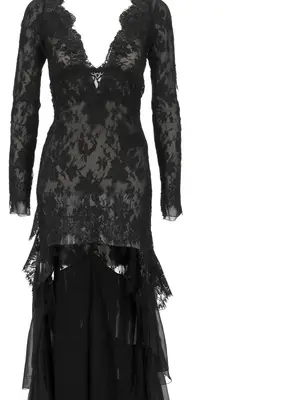 Saint Laurent Ruffled Lace V-neck Maxi Dress
